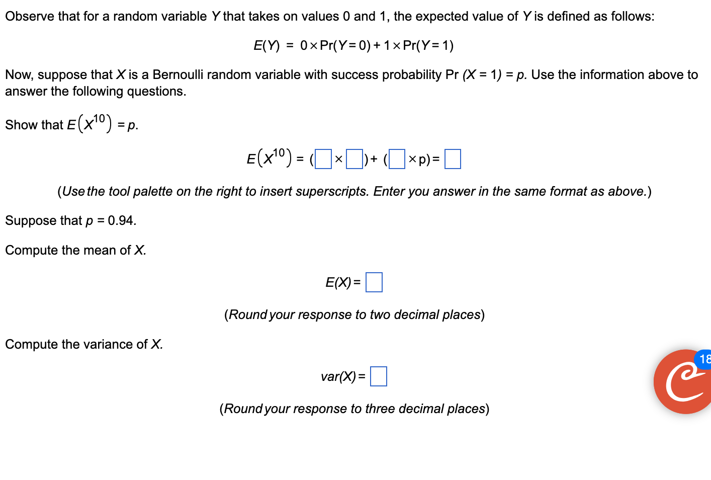 Solved Observe that for a random variable Y ﻿that takes on | Chegg.com