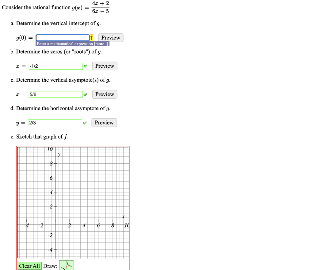Solved Consider the rational function g(x) 4x + 2 6x – 5 a. | Chegg.com