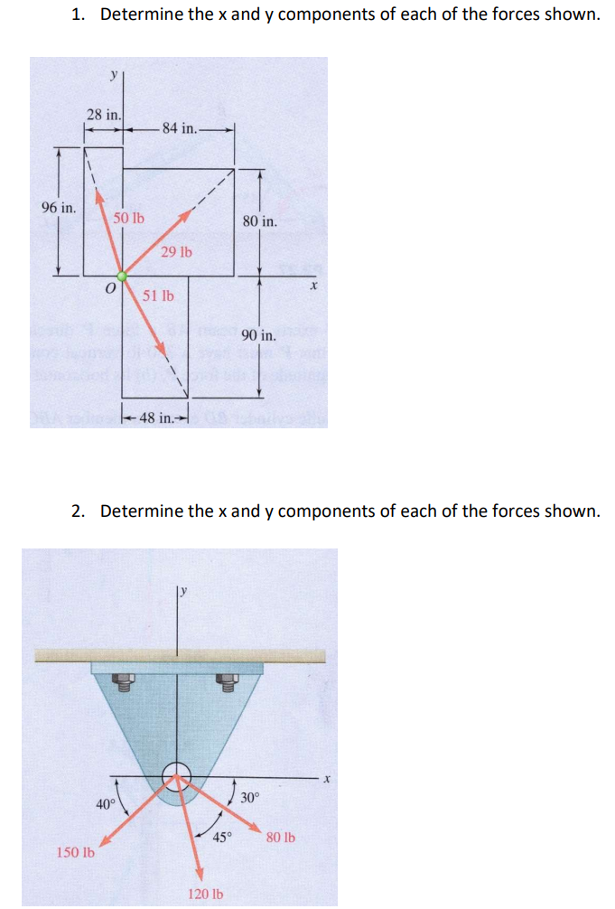 Solved 1. Determine the x and y components of each of the | Chegg.com