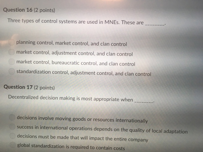 Solved Question 16 (2 points) Three types of control systems | Chegg.com