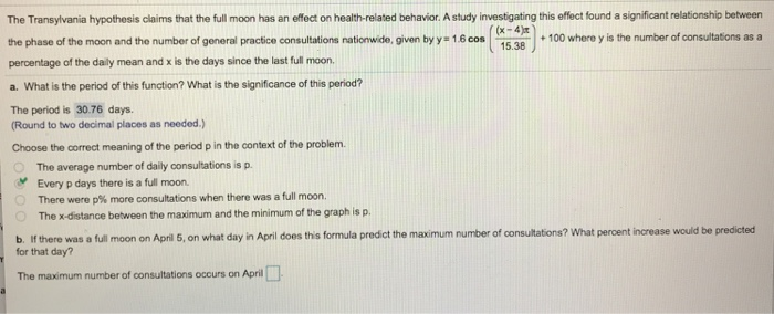 Solved The Transylvania hypothesis claims that the full moon | Chegg.com