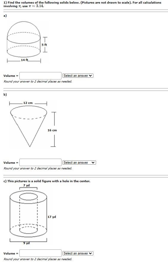 Solved 1) Find the volumes of the following solids below. | Chegg.com