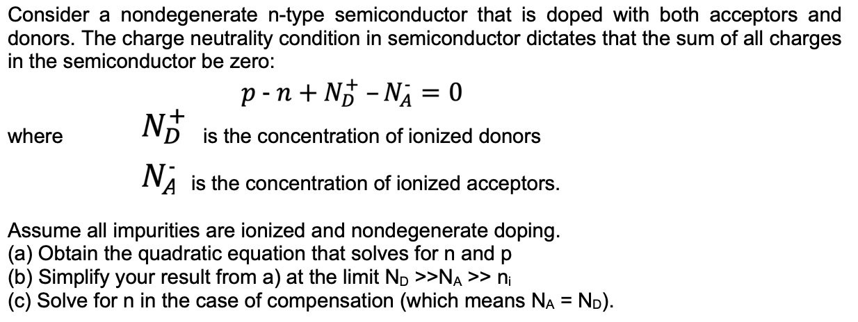 Solved Consider a nondegenerate n-type semiconductor that is | Chegg.com