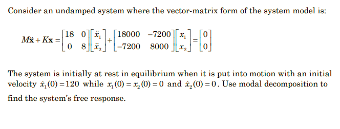 Solved Consider an undamped system where the vector-matrix | Chegg.com