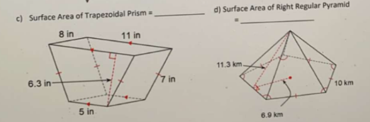Solved d) Surface Area of Right Regular Pyramid c) Surface | Chegg.com