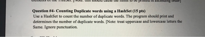 Solved Question #4-Counting Duplicate words using a HashSet | Chegg.com