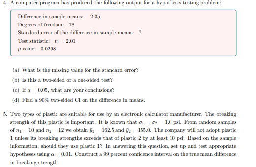 Solved 4. A computer program has produced the following | Chegg.com