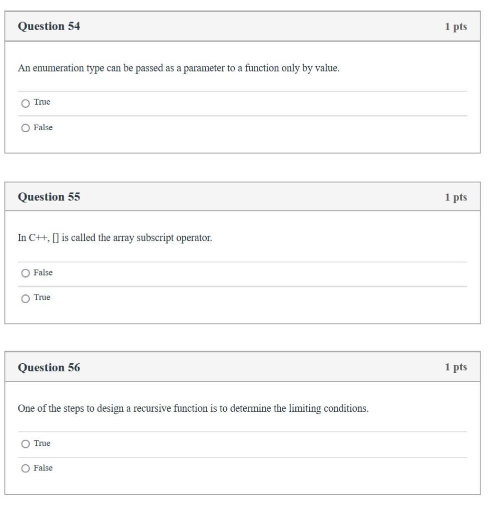 Solved Question 54 1 Pts An Enumeration Type Can Be Passed 