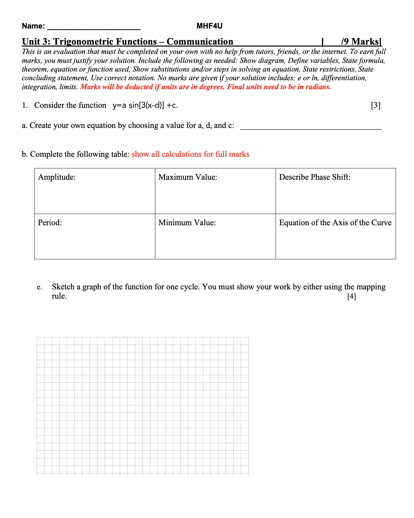 Solved Unit 3: Trigonometric Functions - Communication [9 | Chegg.com