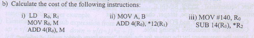 Solved b) Calculate the cost of the following instructions: | Chegg.com