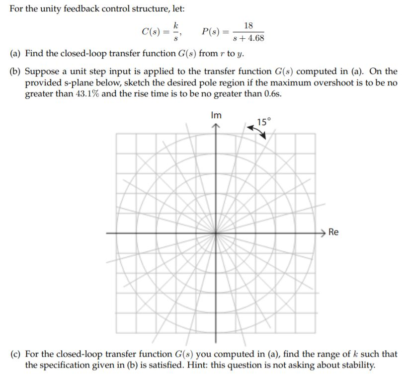 Solved For the unity feedback control structure, let: k 18 | Chegg.com