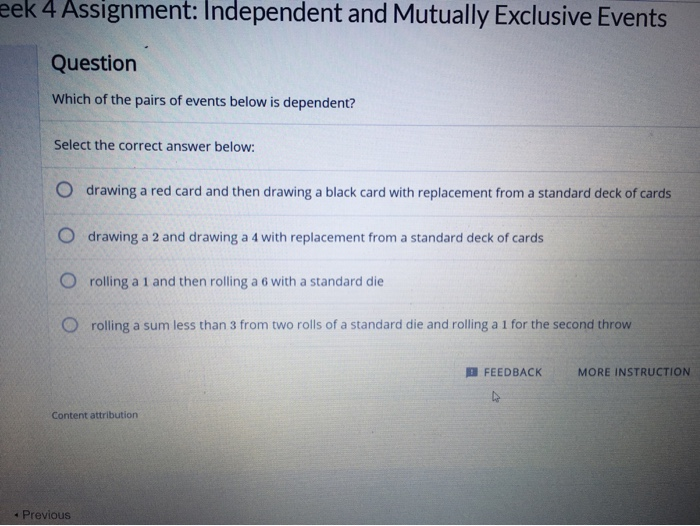 Solved eek 4 Assignment: Independent and Mutually Exclusive | Chegg.com