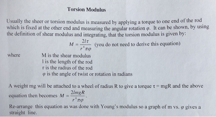 Solved Torsion Modulus Usually the sheer or torsion modulus | Chegg.com