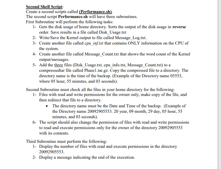 Second Shell Script: Create a second scripts called | Chegg.com