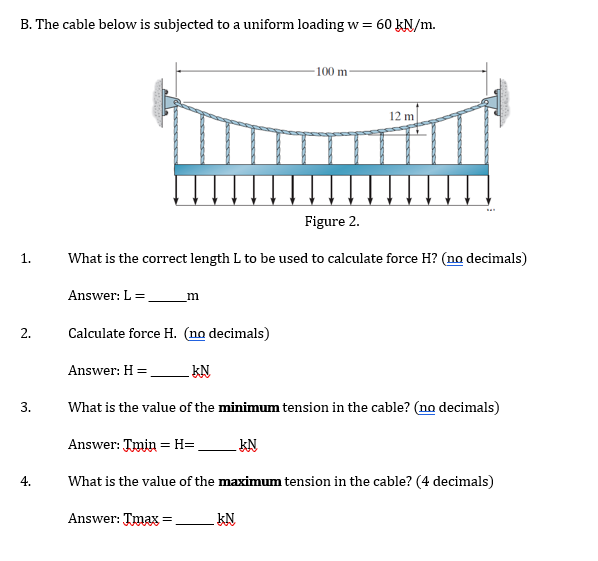 Solved B The Cable Below Is Subjected To A Uniform Loading