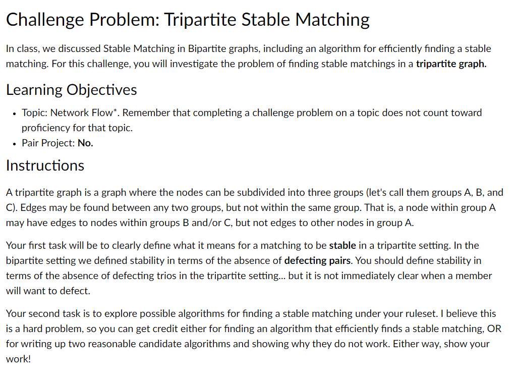 Solved Challenge Problem: Tripartite Stable Matching In | Chegg.com