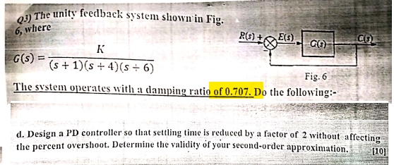 Solved Q3) The unity feedback system shown in Fig. 6, where | Chegg.com