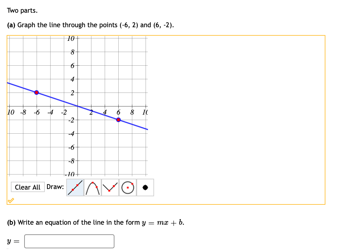 Solved Two parts. (a) Graph the line through the points (-6, | Chegg.com