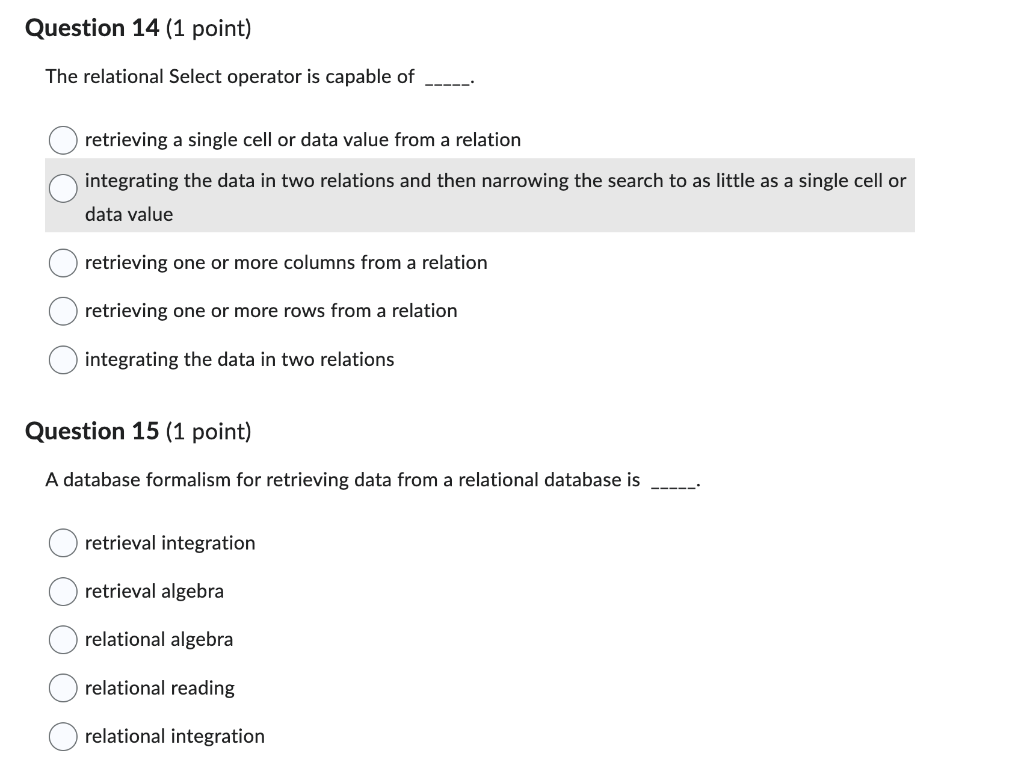 Solved The relational Select operator is capable of | Chegg.com