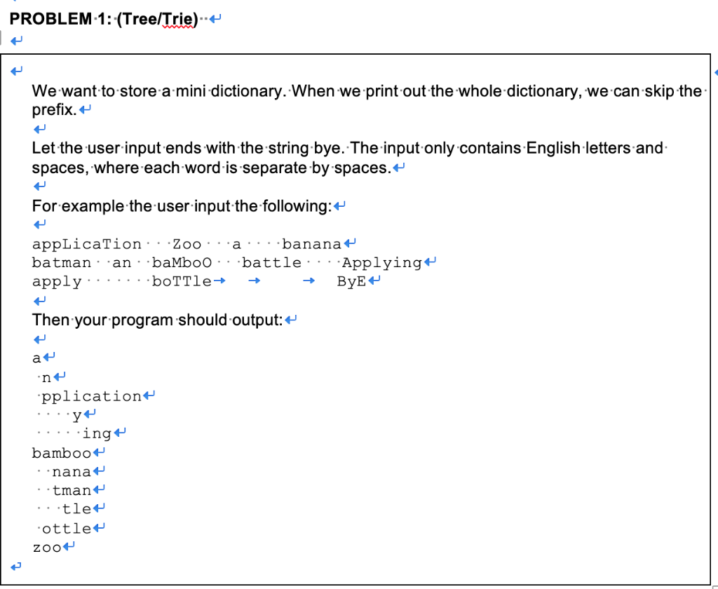 Solved PROBLEM 1:(Tree/Trie).-- We want to store a mini | Chegg.com
