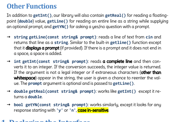 Solved Other Functions In addition to getInt(), our library | Chegg.com