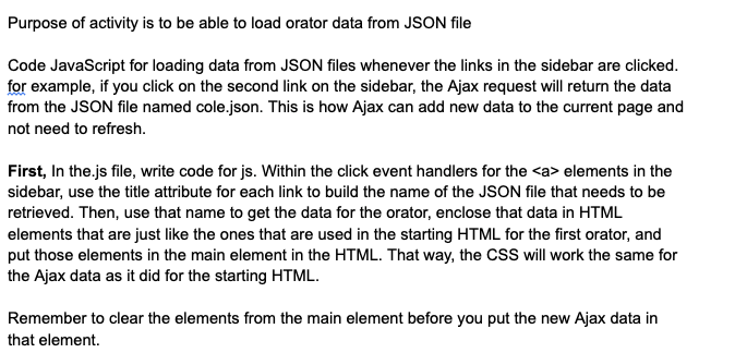 Solved Purpose of activity is to be able to load orator data | Chegg.com