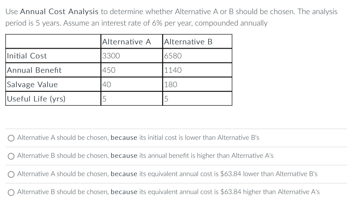 Solved Use Annual Cost Analysis to determine whether | Chegg.com