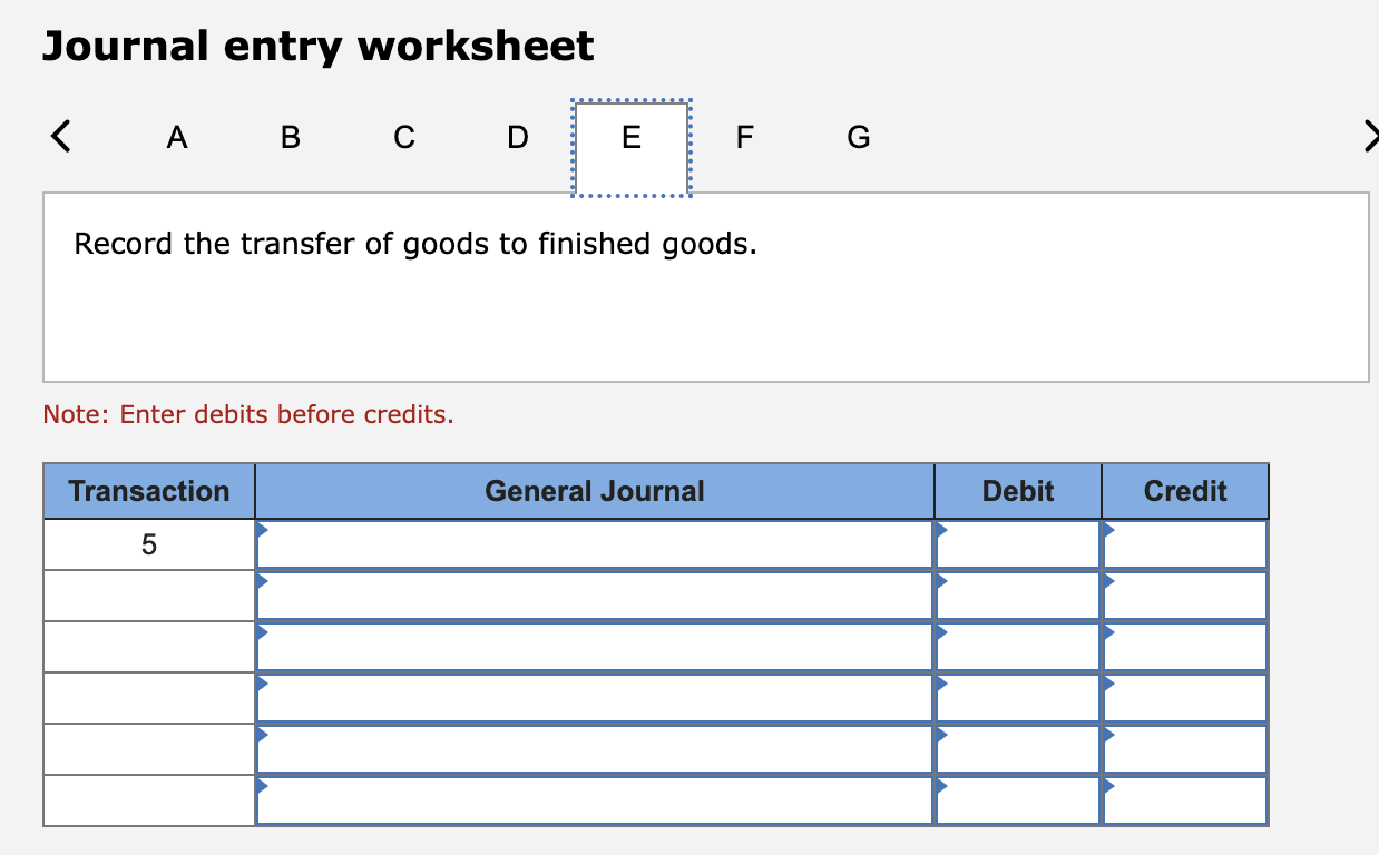 Solved Journal entry worksheet Record the transfer of goods | Chegg.com