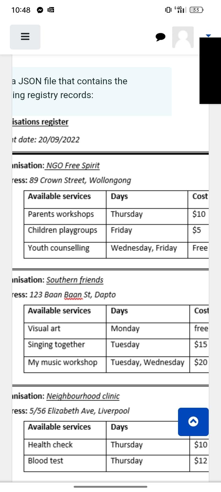 Solved a JSON file that contains the ing registry records: | Chegg.com