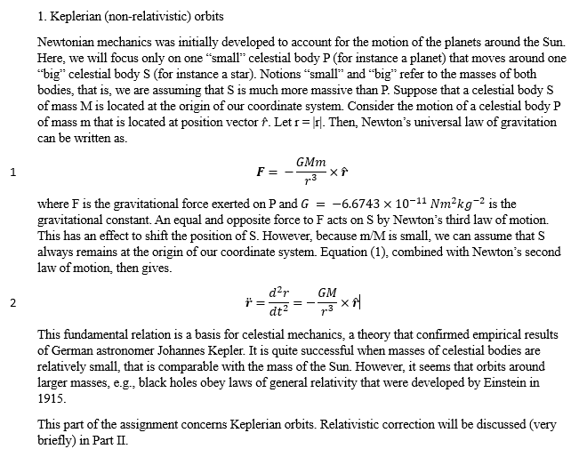 Solved 1. Keplerian (non-relativistic) orbits Newtonian | Chegg.com