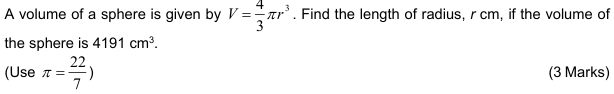 Solved code class="asciimath">A volume of a sphere is given | Chegg.com