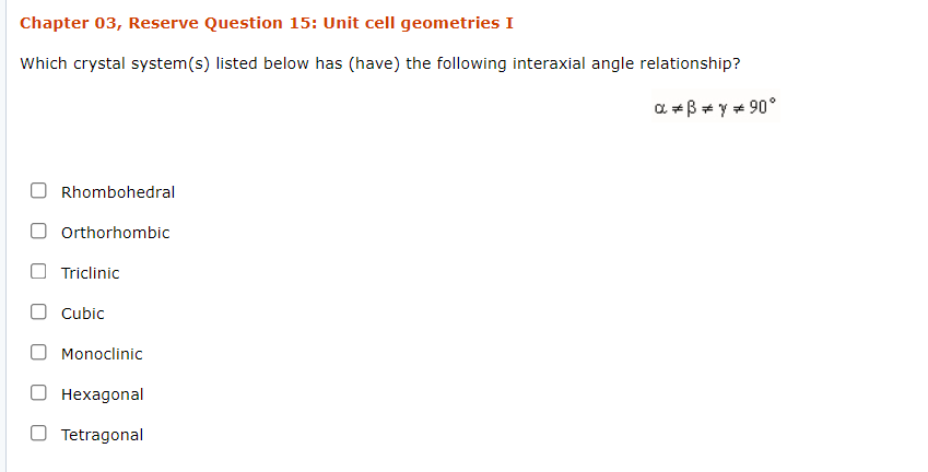 Solved Chapter 03, Reserve Question 15: Unit cell geometries | Chegg.com
