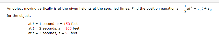 Solved An object moving vertically is at the given heights | Chegg.com