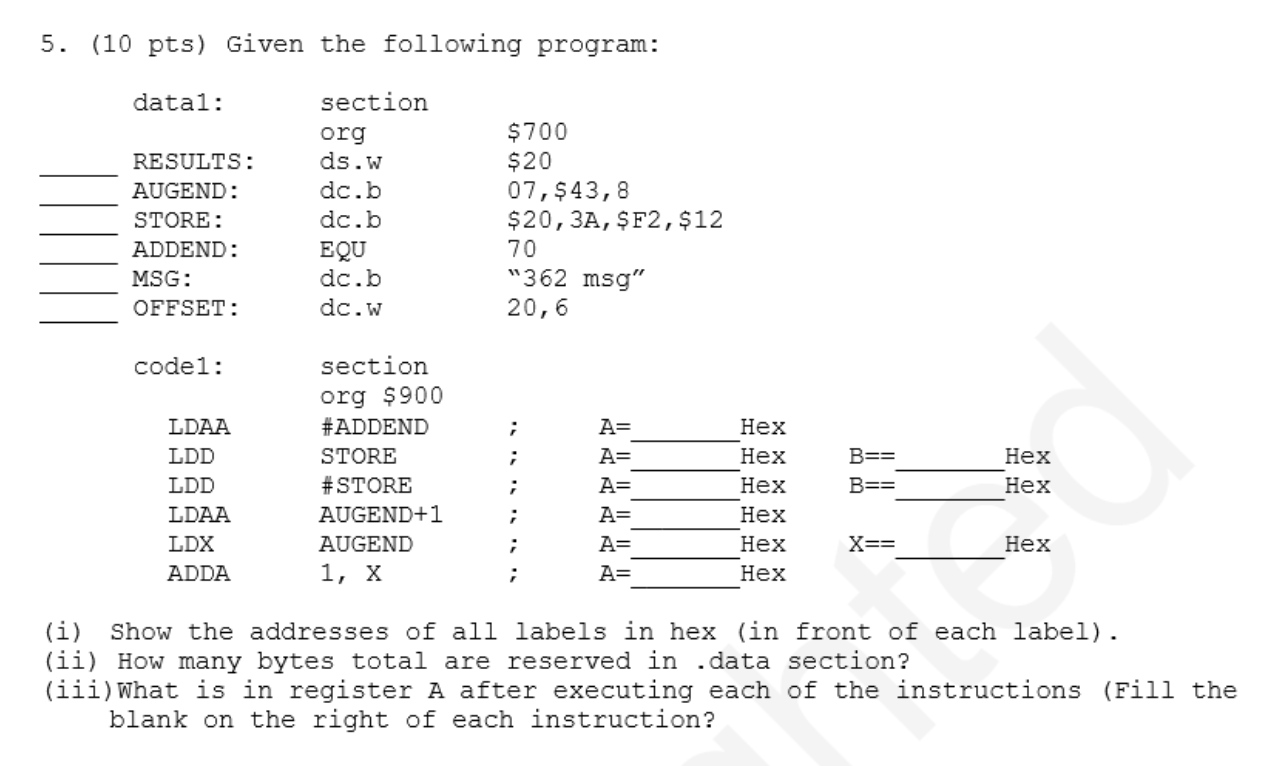 5. (10 pts) Given the following program: datal: | Chegg.com