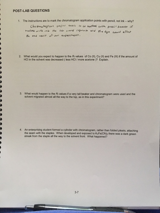 Solved POST-LAB QUESTIONS 1. The instructions are to mark | Chegg.com