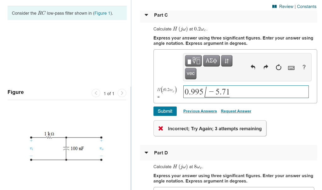 Solved Consider the RC low-pass filter shown in (Figure 1). | Chegg.com