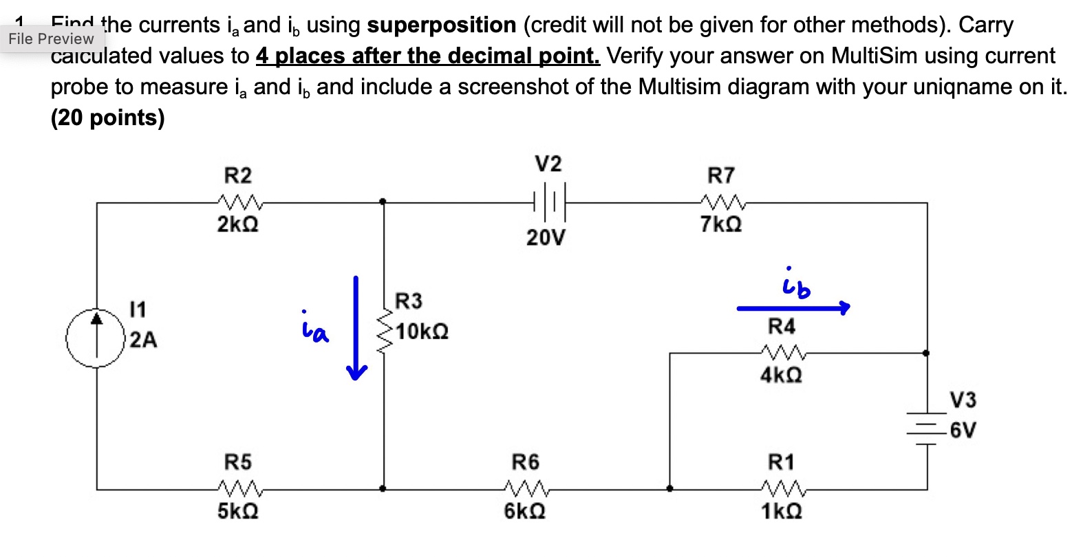 Solved Find the currents ia and ib using superposition | Chegg.com
