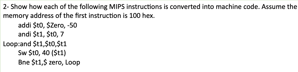 Solved 2- Show how each of the following MIPS instructions | Chegg.com