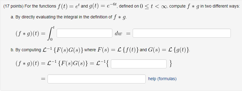 Solved (17 points) For the functions f(t) = et and g(t) = | Chegg.com