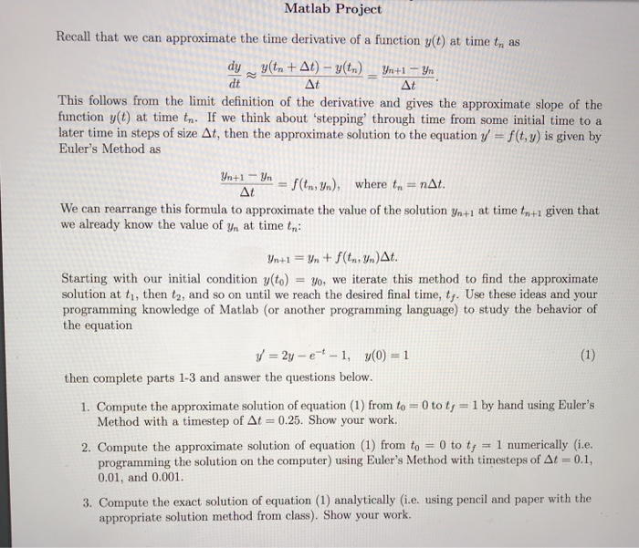 Solved Matlab Project Recall That We Can Approximate The