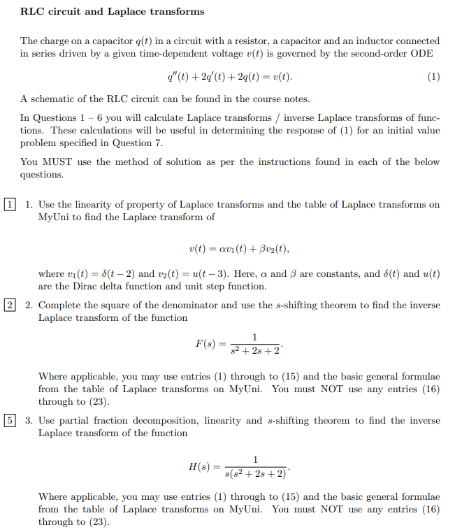 Solved RLC circuit and Laplace transforms The charge on a | Chegg.com