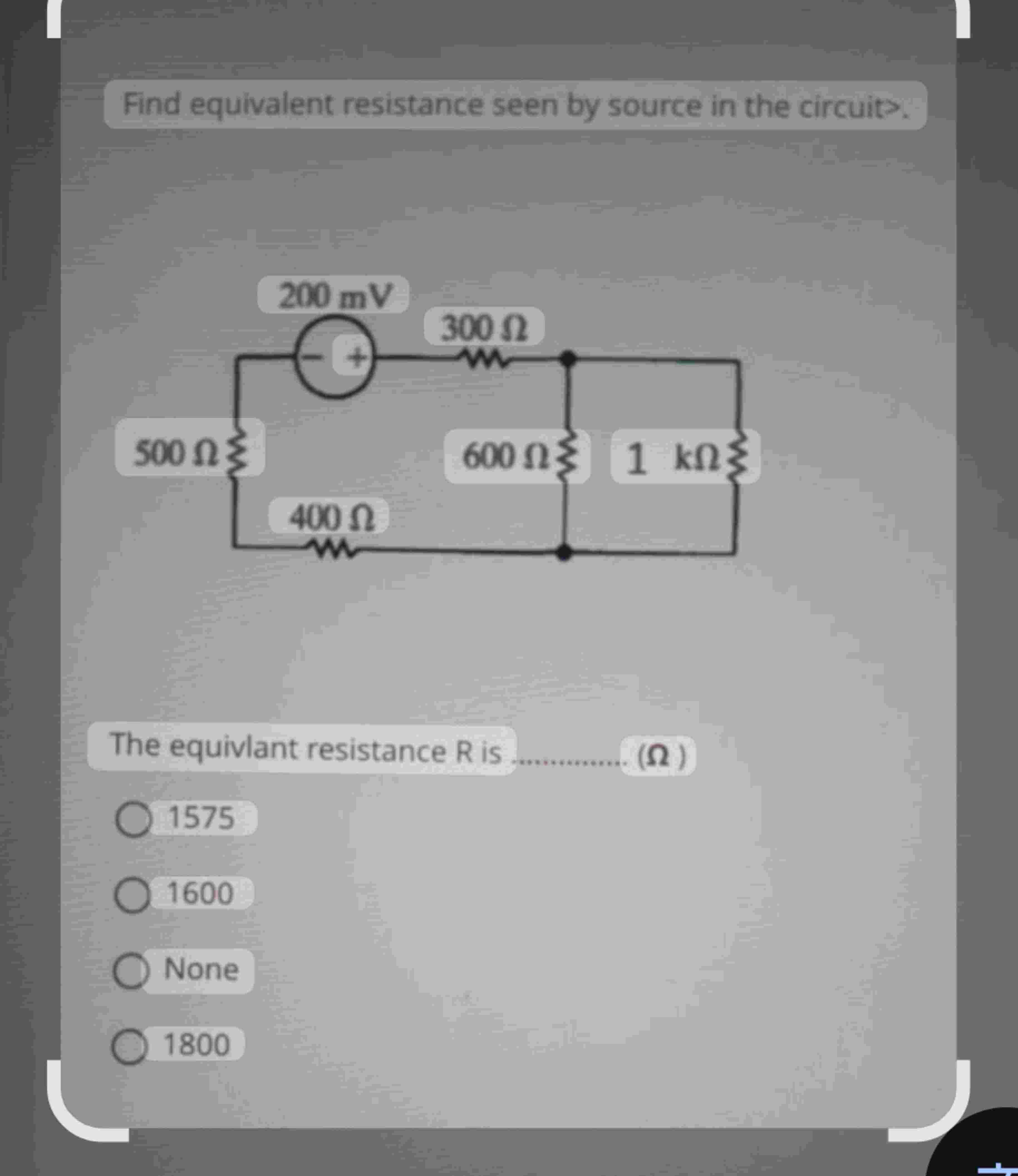 Solved Find equivalent resistance seen by source in the | Chegg.com