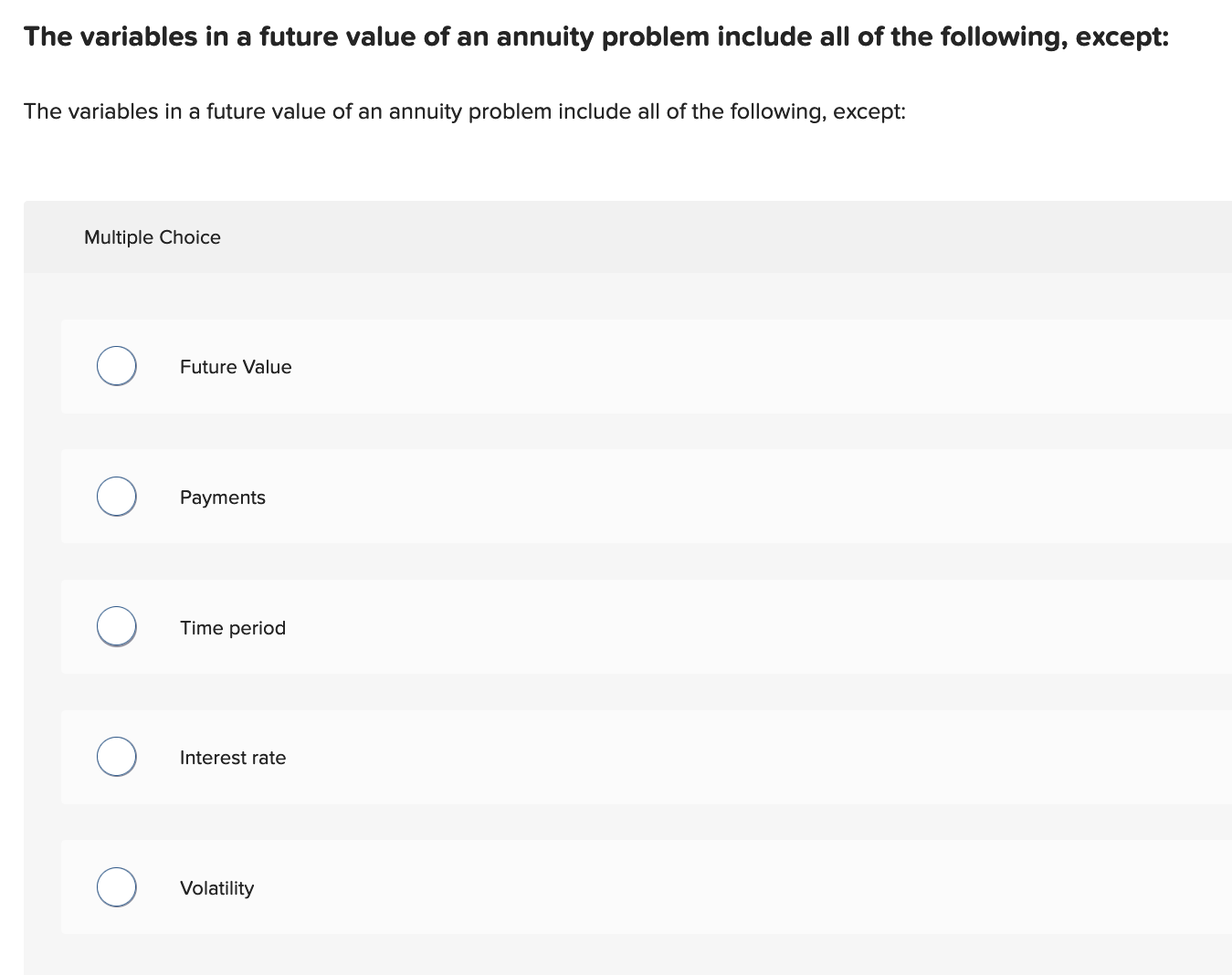 Solved The variables in a future value of an annuity problem | Chegg.com