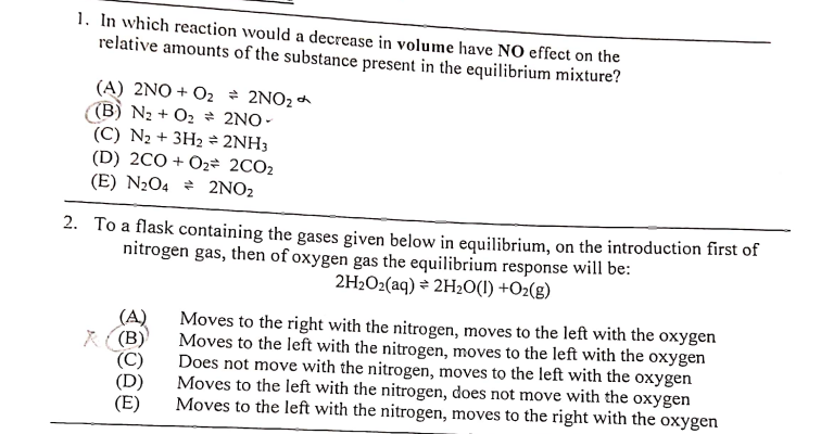 Solved 1. In which reaction would a decrease in volume have | Chegg.com