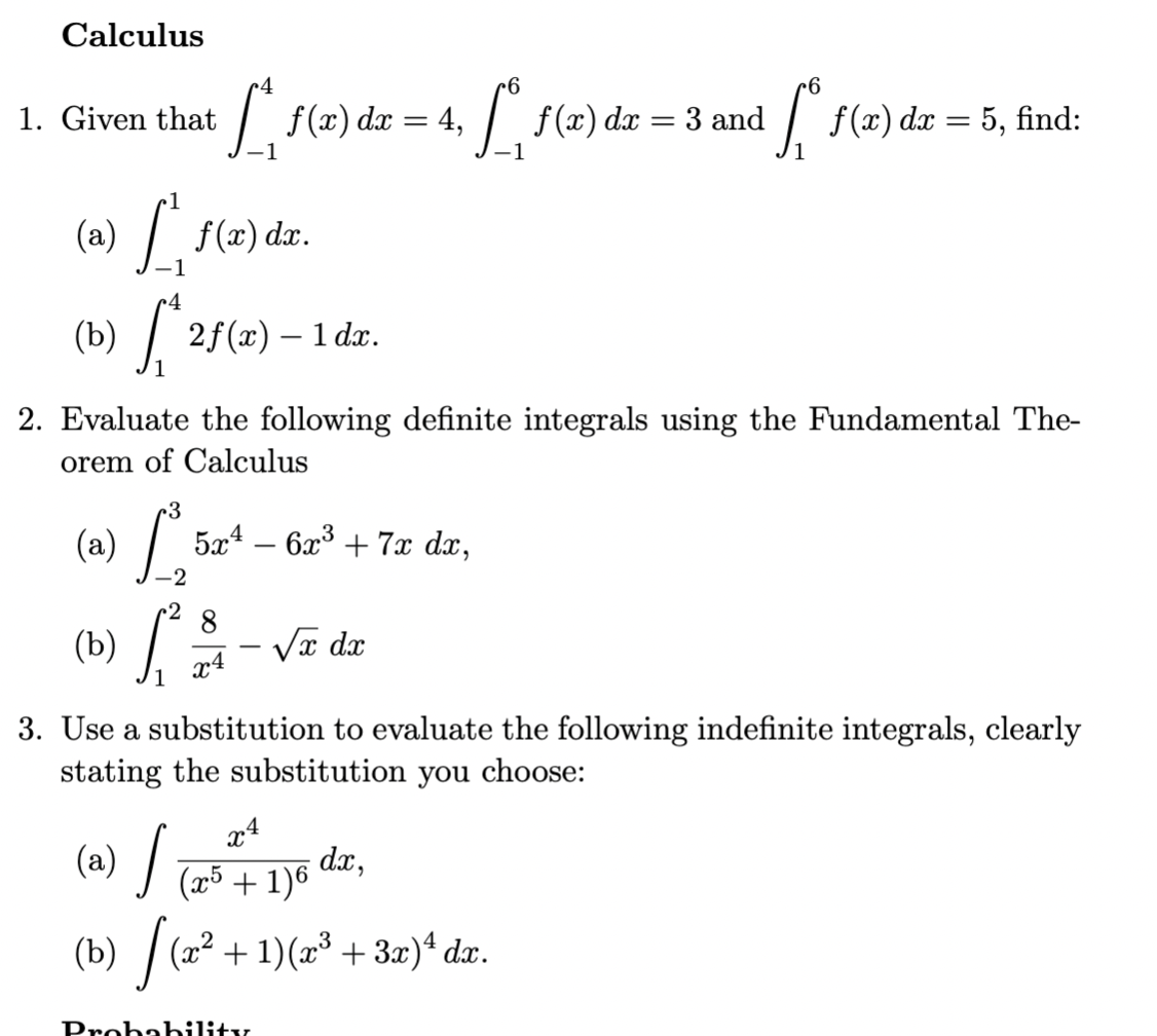 Solved Calculus -4 6 1. Given that f(x) dx = = 4, Lis(a) da | Chegg.com