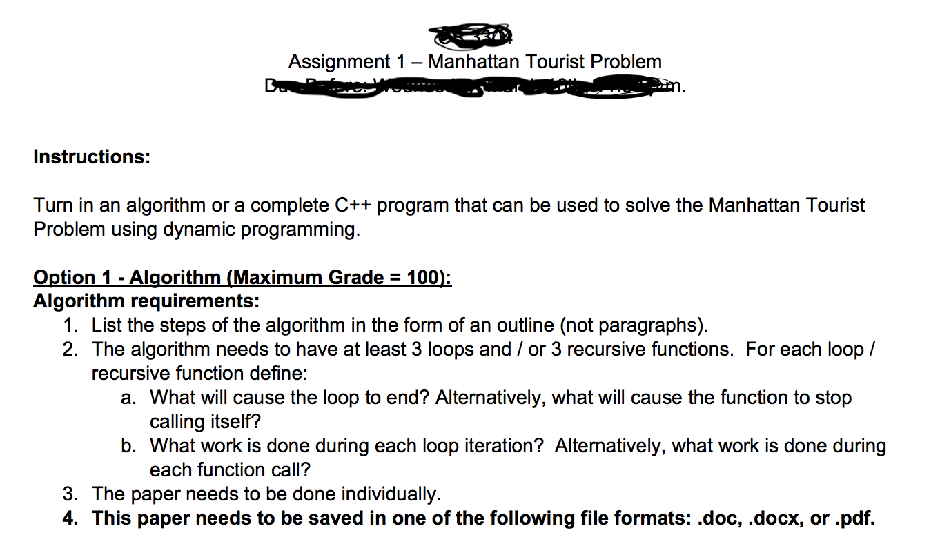 Solved Assignment 1 - Manhattan Tourist Problem | Chegg.com