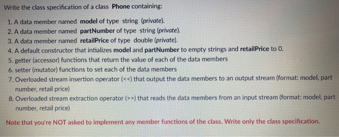 Solved Write The Class Specification Of A Class Phone