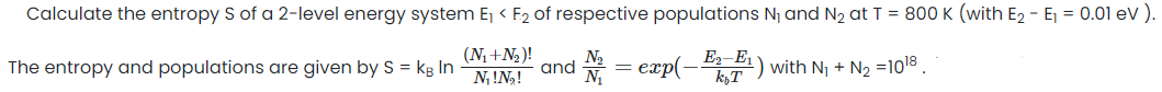 Solved Calculate the entropy s of a 2-level energy system | Chegg.com
