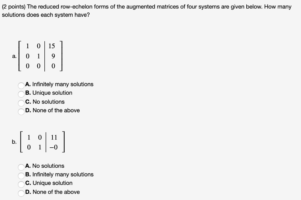 Solved 2 points) The reduced row-echelon forms of the | Chegg.com