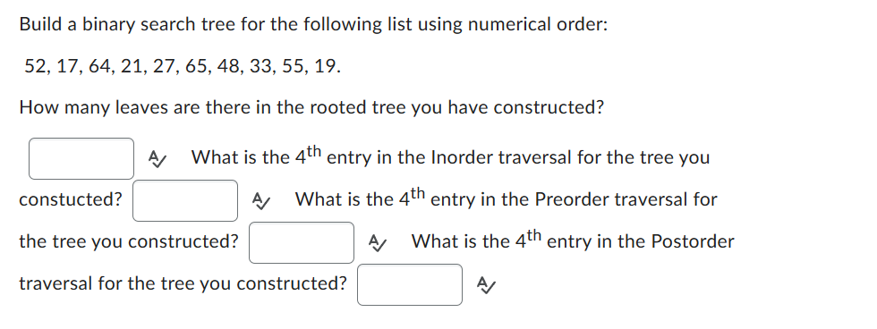 Solved Build a binary search tree for the following list | Chegg.com